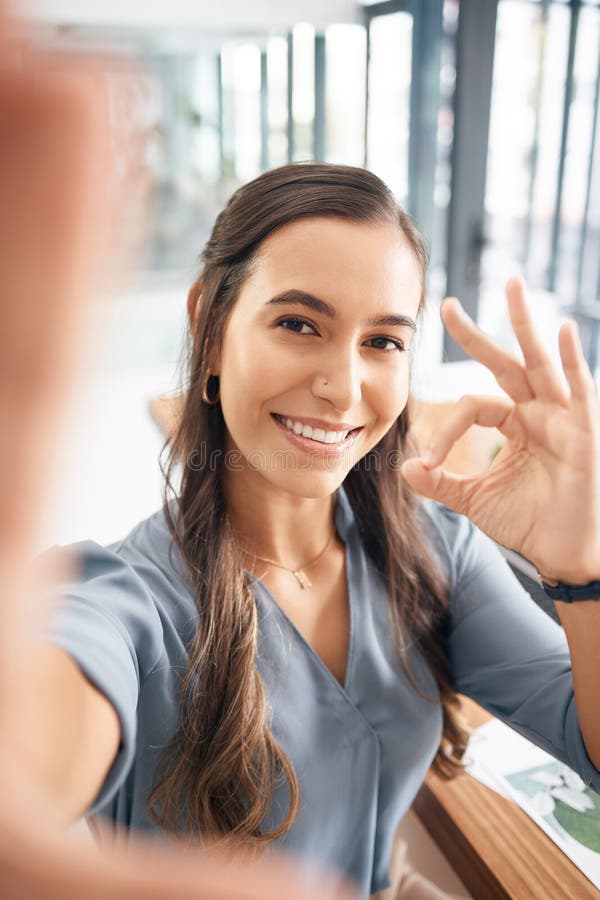 Selfie Portrait And Business Woman With Ok Sign For Success Agreement