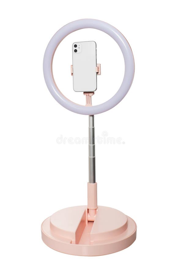 Selfie Ring Lamp with Smartphone Holder, on Stand Isolated on White ...