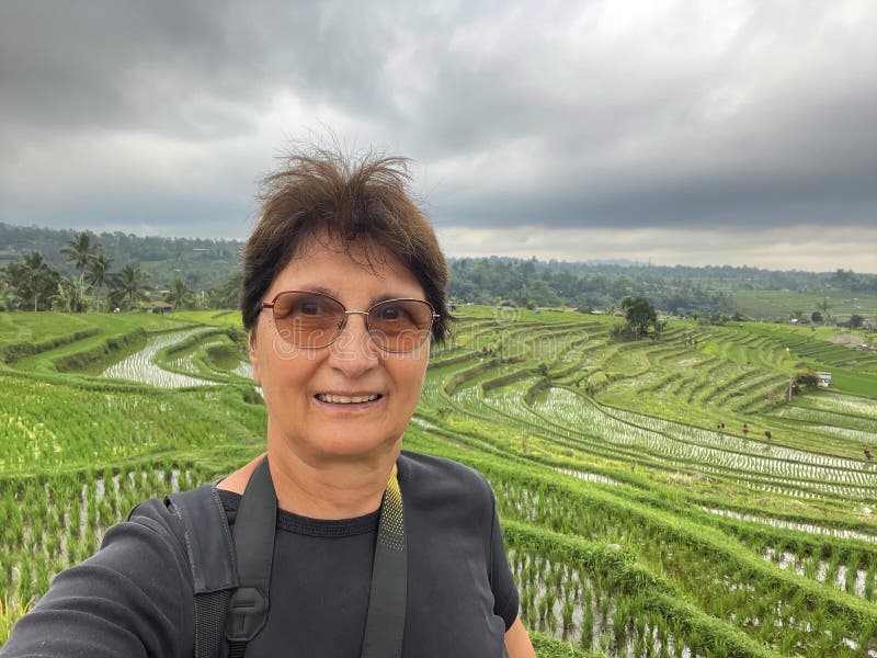 Selfie of Senior Woman on Rice Fields Stock Photo - Image of organic ...