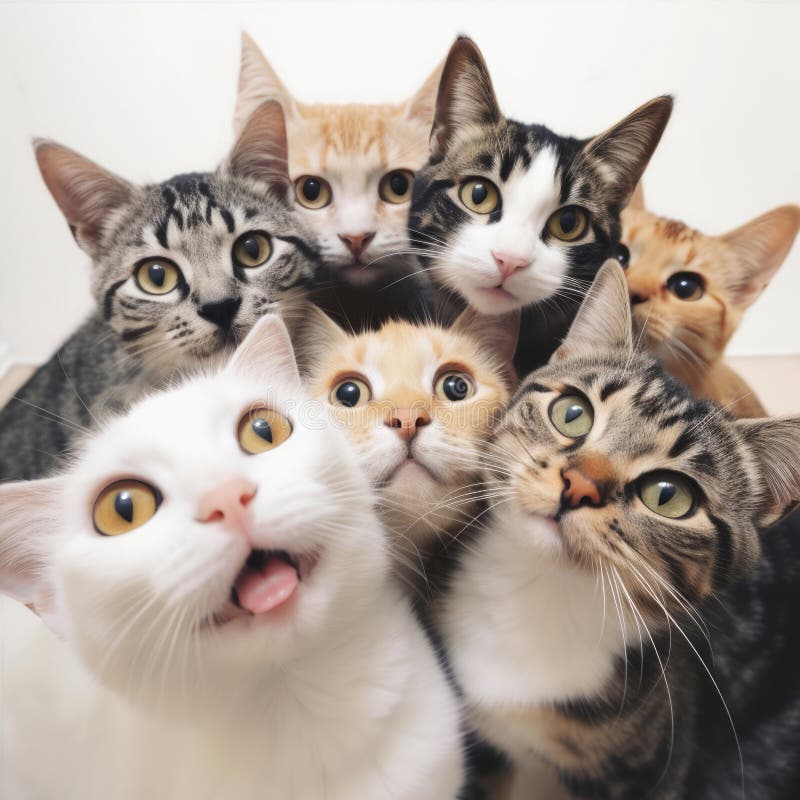 Selfie of Several Curious Cats Stock Illustration - Illustration of ...