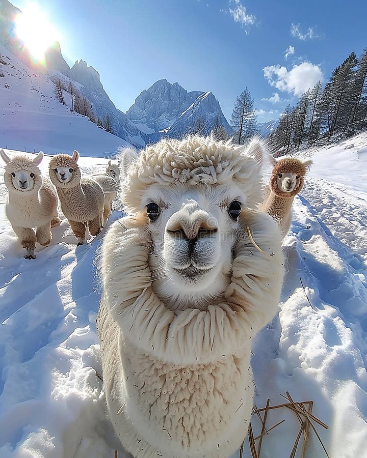 Selfie Time :ultra Realistic, Different Big Group of Alpaca Together ...
