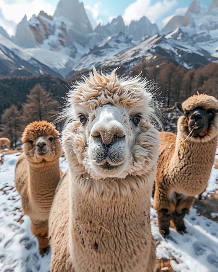 Selfie Time :ultra Realistic, Different Big Group of Alpaca Together ...