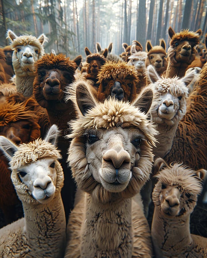 Selfie Time :ultra Realistic, Different Big Group of Alpaca Together ...