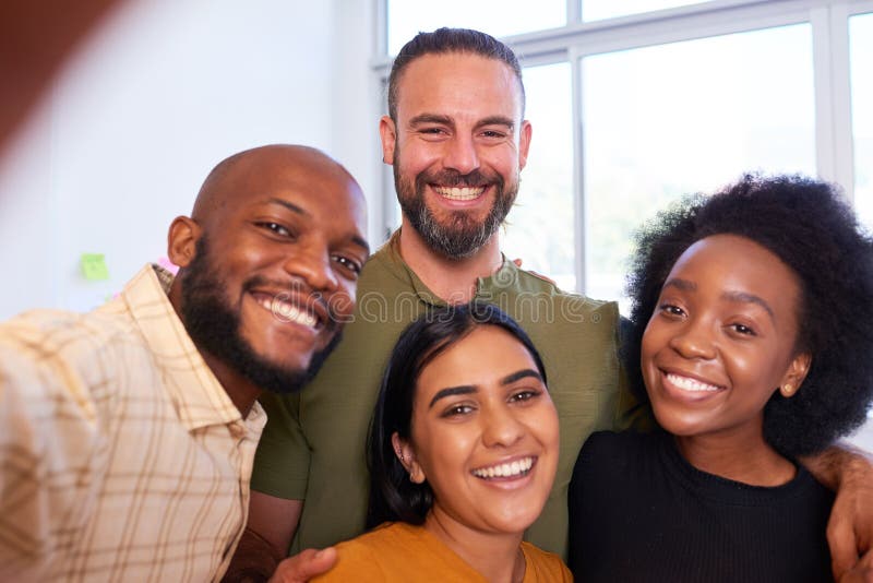 Selfie at Work with Colleagues, Creative Diverse Team Having Fun in ...