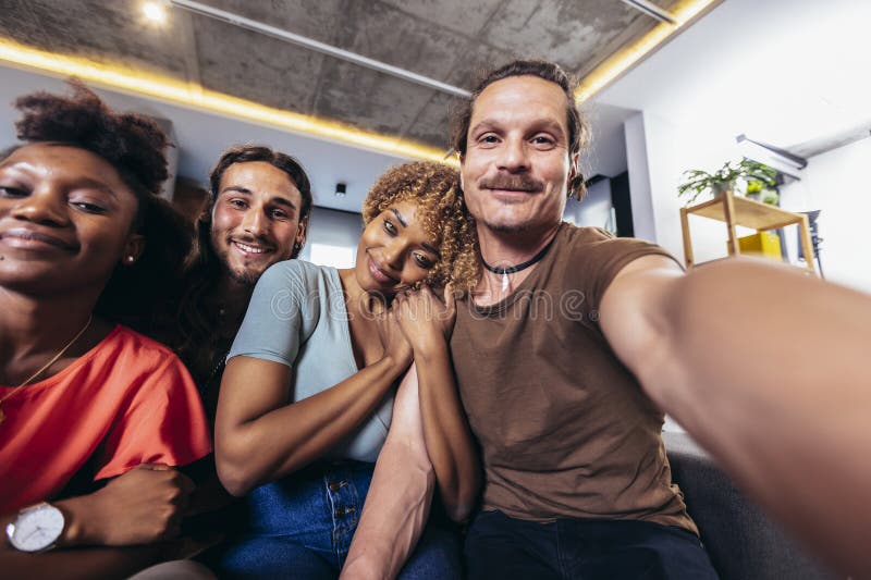 Selfie of Young Smiling Friends Having Fun Together Stock Image - Image ...