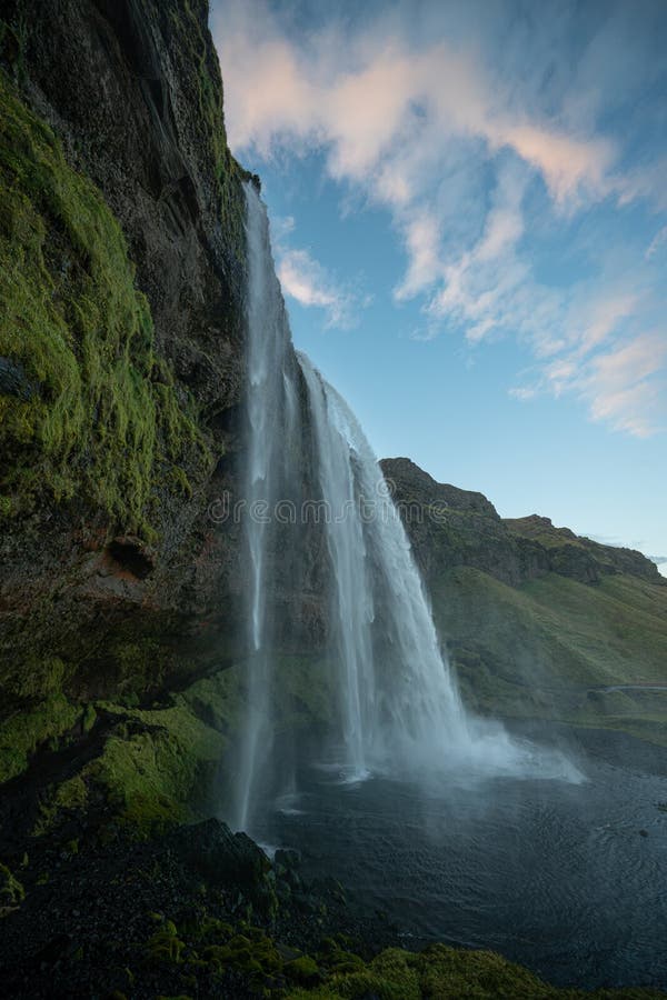 Seljalandsfoss Waterfall at Dawn, Iceland Stock Photo - Image of scenic ...