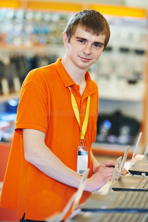 Seller at computer store stock image. Image of happy - 41006691