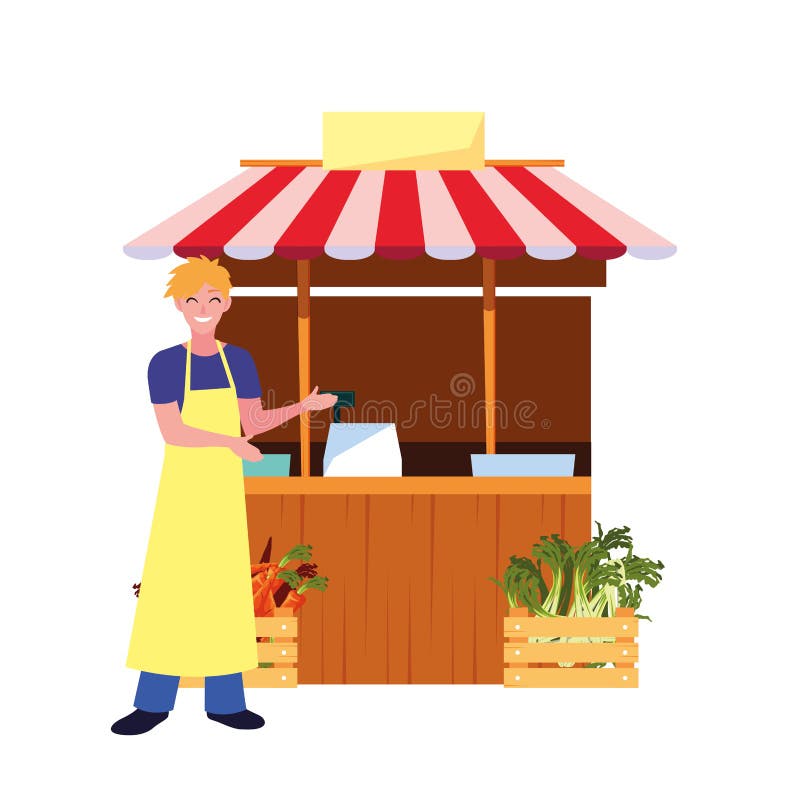 Seller Man Farm Products Stand Stock Illustration - Illustration of ...