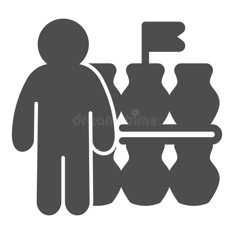 Seller Man with Jugs and Flag Solid Icon, Pottery Making Concept ...