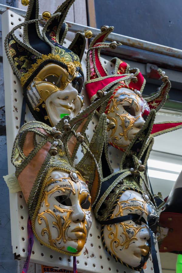 Selling of Four Colored Carnival Venice Masks Stock Photo - Image of ...
