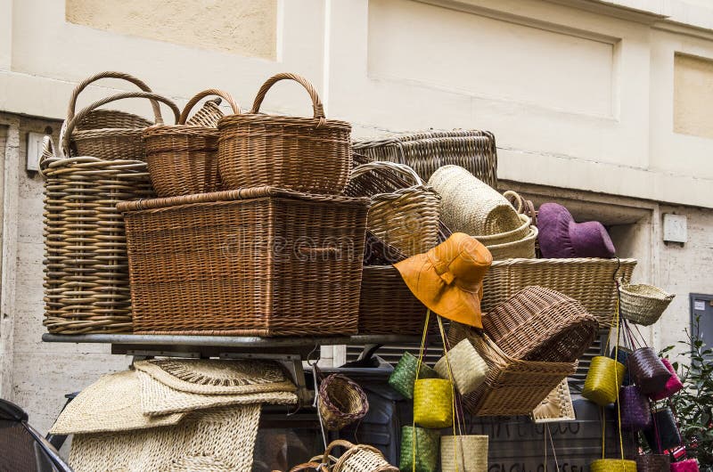 Wicker Baskets at the Market Stock Photo - Image of road, seller: 115302884