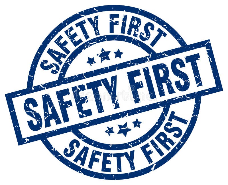 Sello Redondo Azul De La Seguridad Primero Ilustración del Vector ...