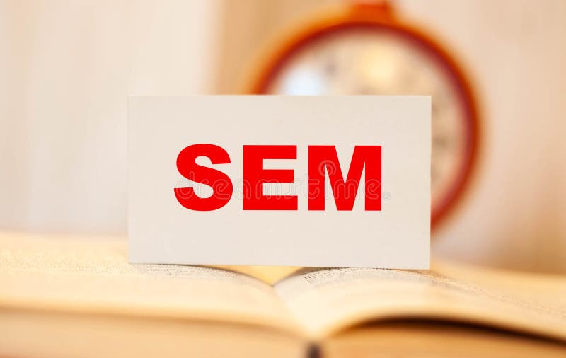 SEM Concept on Business Card with Round Red Clock Background Stock ...