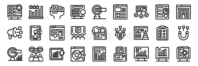 SEM Icons Set. Marketing Team Creating Successful Sem Campaign Using ...