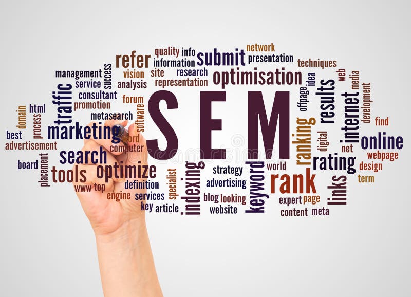 SEM Word Cloud and Hand with Marker Concept Stock Illustration ...