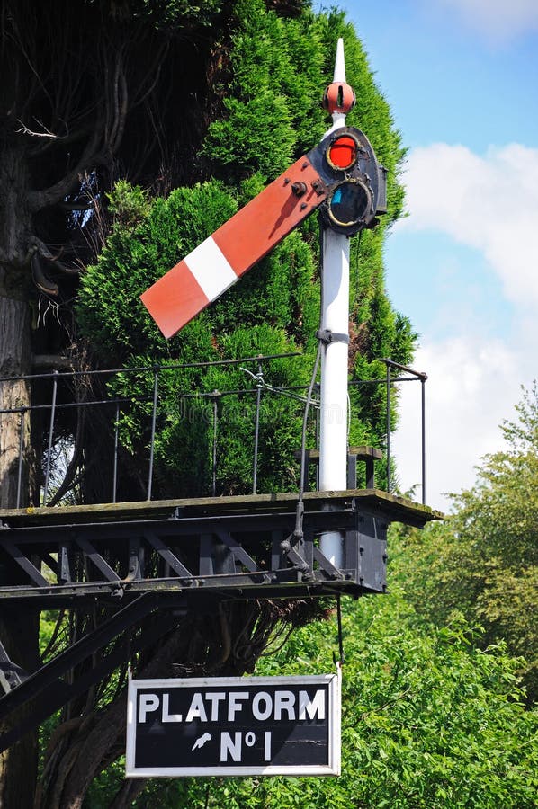 Semaphore Railway Signal and Platform Sign, Hampton Loade, Stock Photo ...