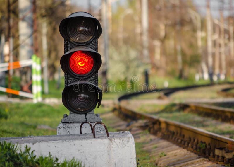 Semaphore with a Red Signal Near the Railway Stock Image - Image of ...