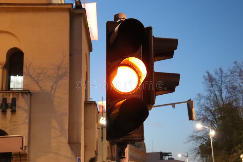 Semaphore with Yellow Light Stock Image - Image of yellow ...