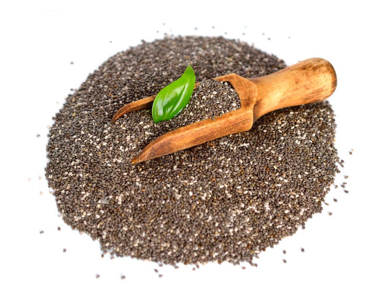 Seme Di Chia in Cucchiaio Di Legno Con La Pianta Di Chia Nel Fondo ...