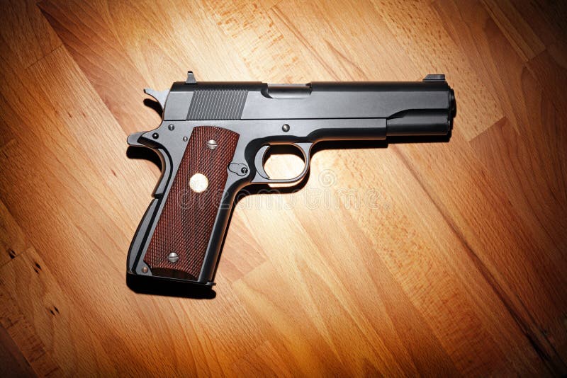 Semi-automatic .45 Caliber Pistol Stock Image - Image of 1911, side ...