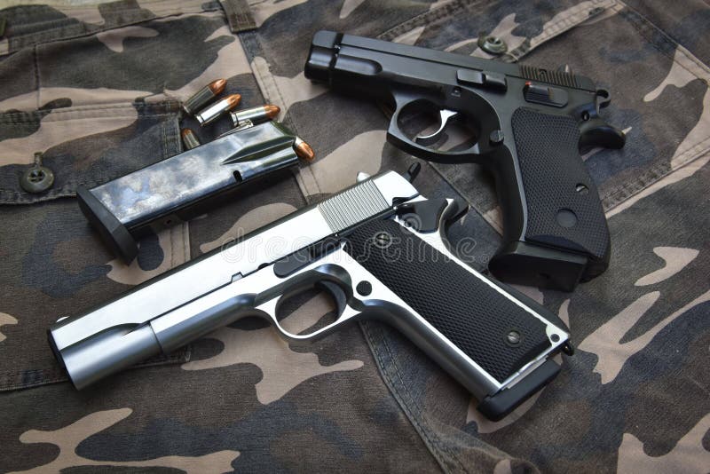 Set of Automatic Guns, Old, WWII Stock Image - Image of green, military ...