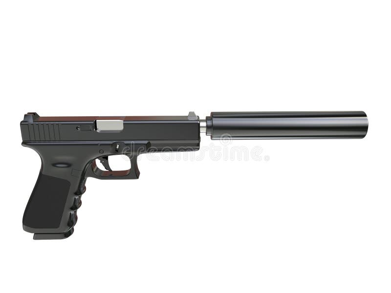 Semi - Automatic Modern Tactical Handgun with Silencer - Side View ...