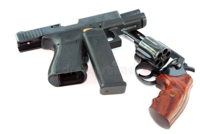 Semi Automatic Pistol and Revolver Gun Stock Photo - Image of shot ...