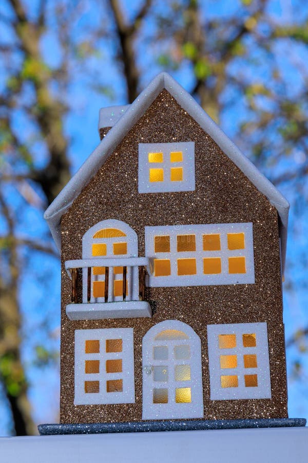 On a Semi-blurred Background of Trees, a Two-story House with Yellow ...