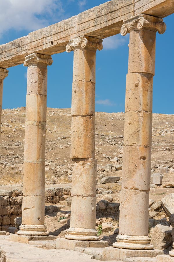 Semi-circle of Columns Forming a Plaza at Jerash. Stock Photo - Image ...