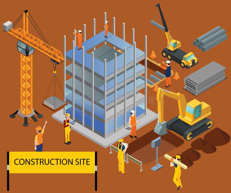 Semi-Construction of a Building of Isometric Artwork Concept Stock ...