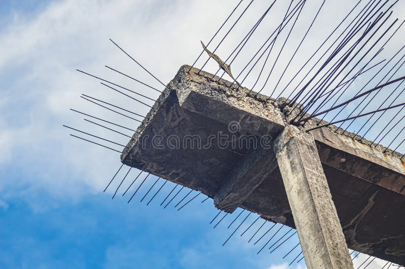 Semi-finished Concrete Pillar with Visible Wire Sticking Out Stock ...