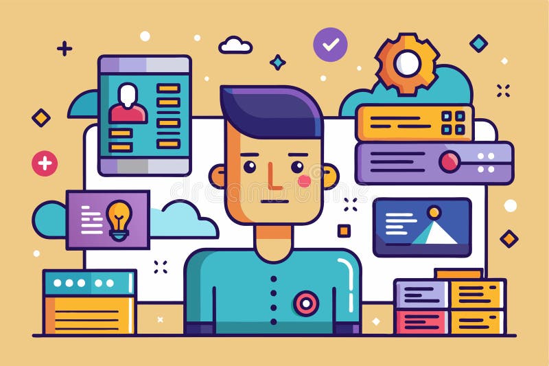 A Semi-flat Illustration Depicting a Person Working on a Computer ...