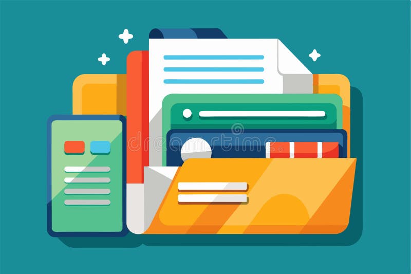 A Semi-flat Illustration of a Yellow Folder with Documents and a ...