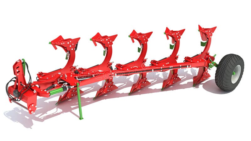 Semi Mounted Farm Plough 3D Rendering on White Background Stock ...