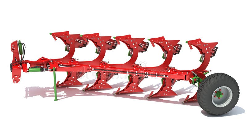 Semi Mounted Farm Plough 3D Rendering on White Background Stock ...