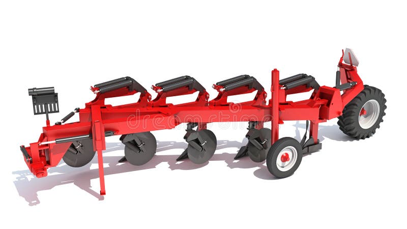 Semi Mounted Farm Plough 3D Rendering on White Background Stock ...