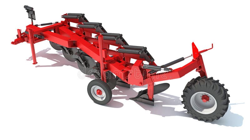 Semi Mounted Farm Plough 3D Rendering on White Background Stock ...