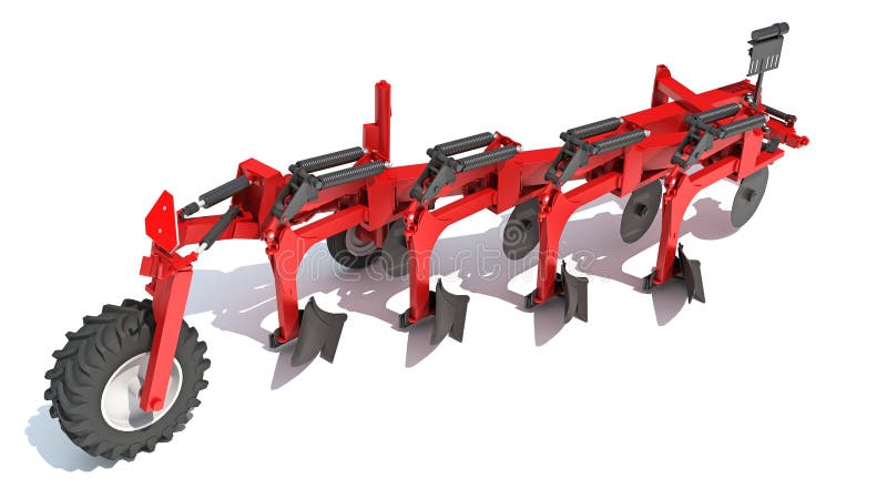 Semi Mounted Farm Plough 3D Rendering on White Background Stock ...