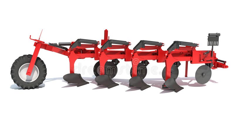 Semi Mounted Farm Plough 3D Rendering on White Background Stock ...