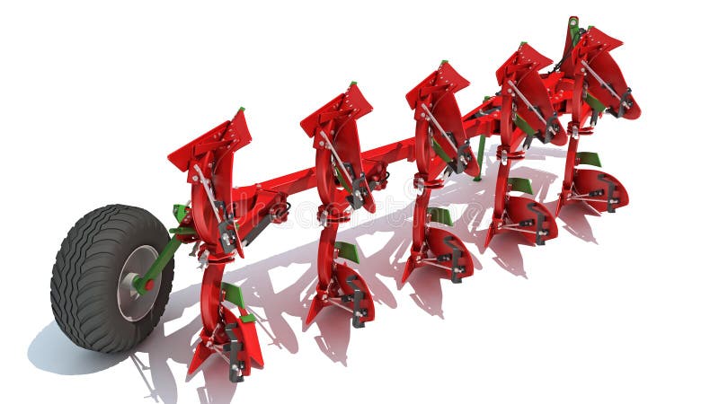 Semi Mounted Farm Plough 3D Rendering on White Background Stock ...