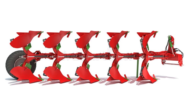 Semi Mounted Farm Plough 3D Rendering on White Background Stock ...