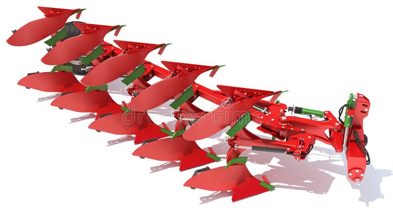 Semi Mounted Farm Plough 3D Rendering on White Background Stock ...
