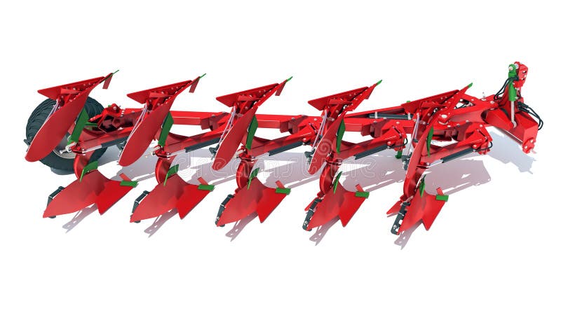 Semi Mounted Farm Plough 3D Rendering on White Background Stock ...