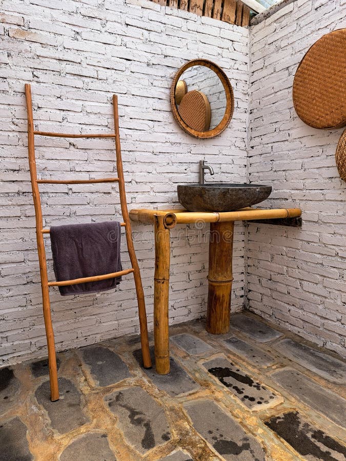 Semi-open Bathroom Interior. Stock Image - Image of wall, bathroom ...