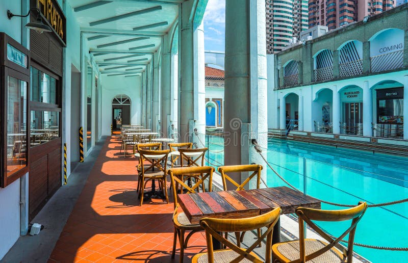 A Semi-open Space with a Swimming Pool and Beautiful Buildings. Stock ...