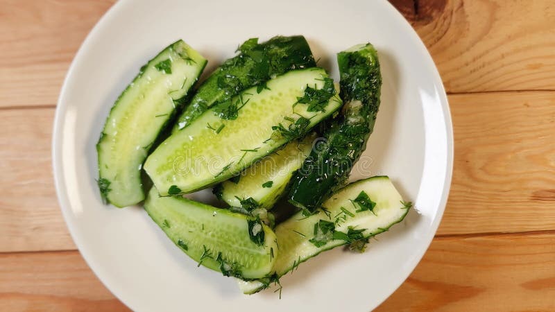 Semi-pickled Cucumbers on Dish, Top View on Rustic Table Stock Video ...