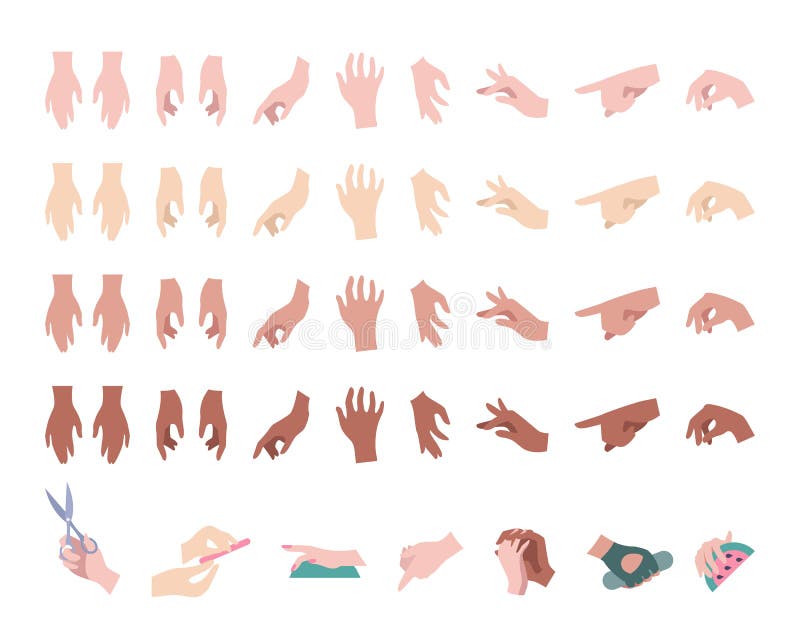 Semi-realistic Hands, Flat Style, Various Skin Tones Stock Vector ...