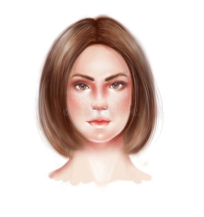 Semi Realistic Raster Illustration of Woman Face Stock Image - Image of ...