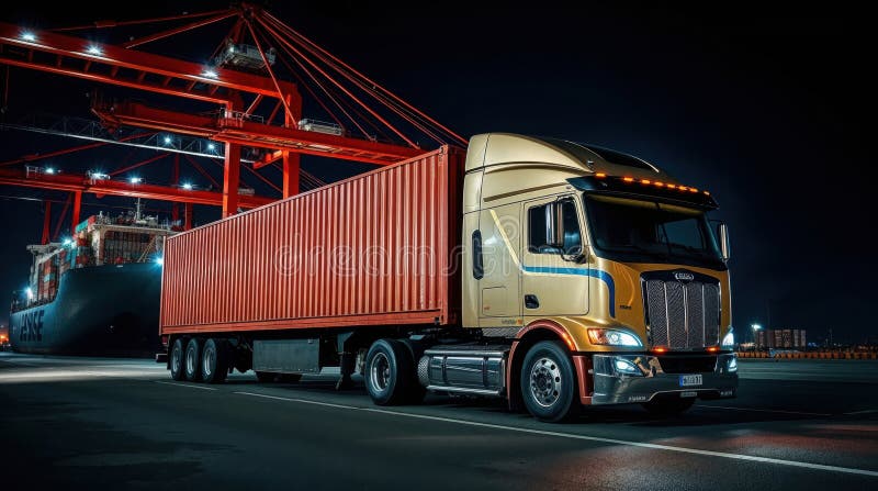 Semi-track Trailer in the Evening Harbor Stock Photo - Image of truck ...