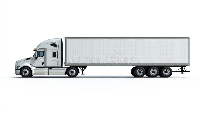 Semi Tractor Trailer in Plain Design, Isolated on a Blank White ...